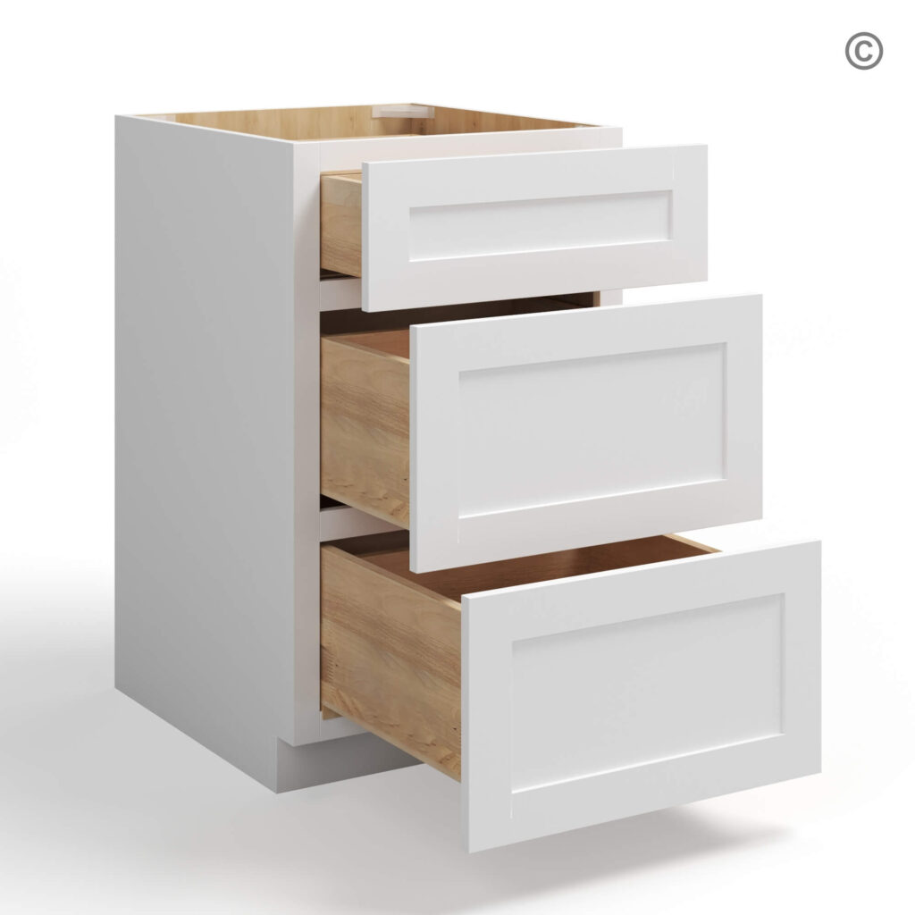 White Shaker Three-Drawer Base Cabinet - BWC