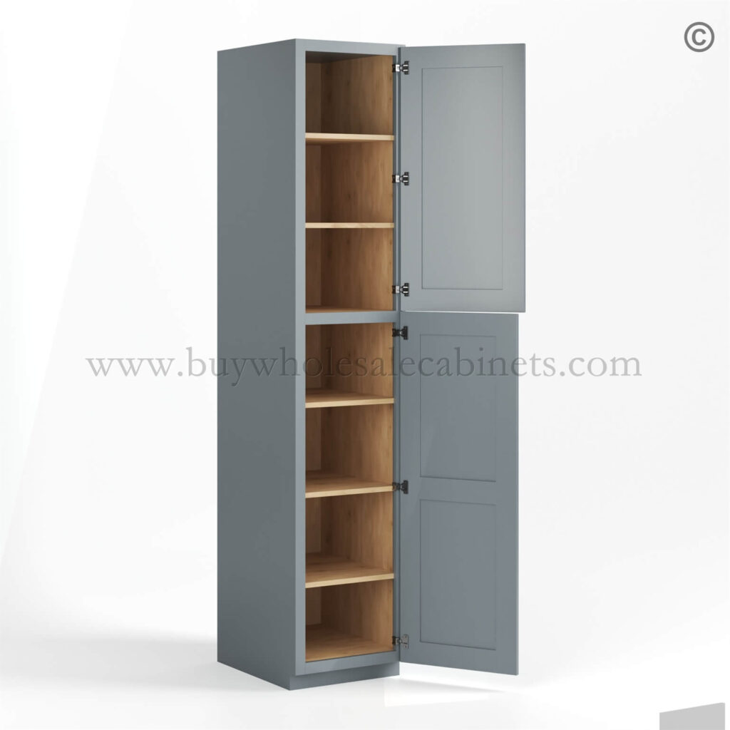 Gray Shaker 18 W Two Single Door Utility Pantry Cabinet