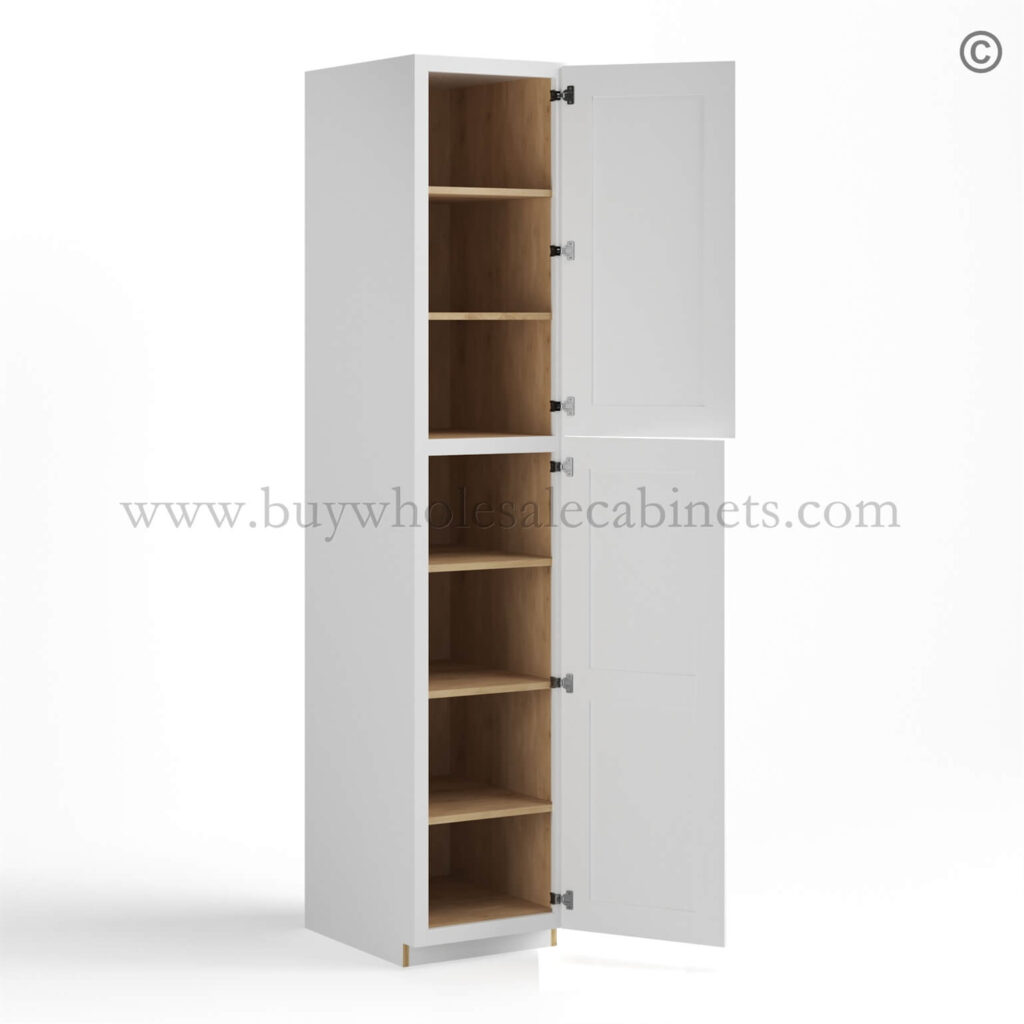 White Shaker 18 W Two Single Door Utility Pantry Cabinet