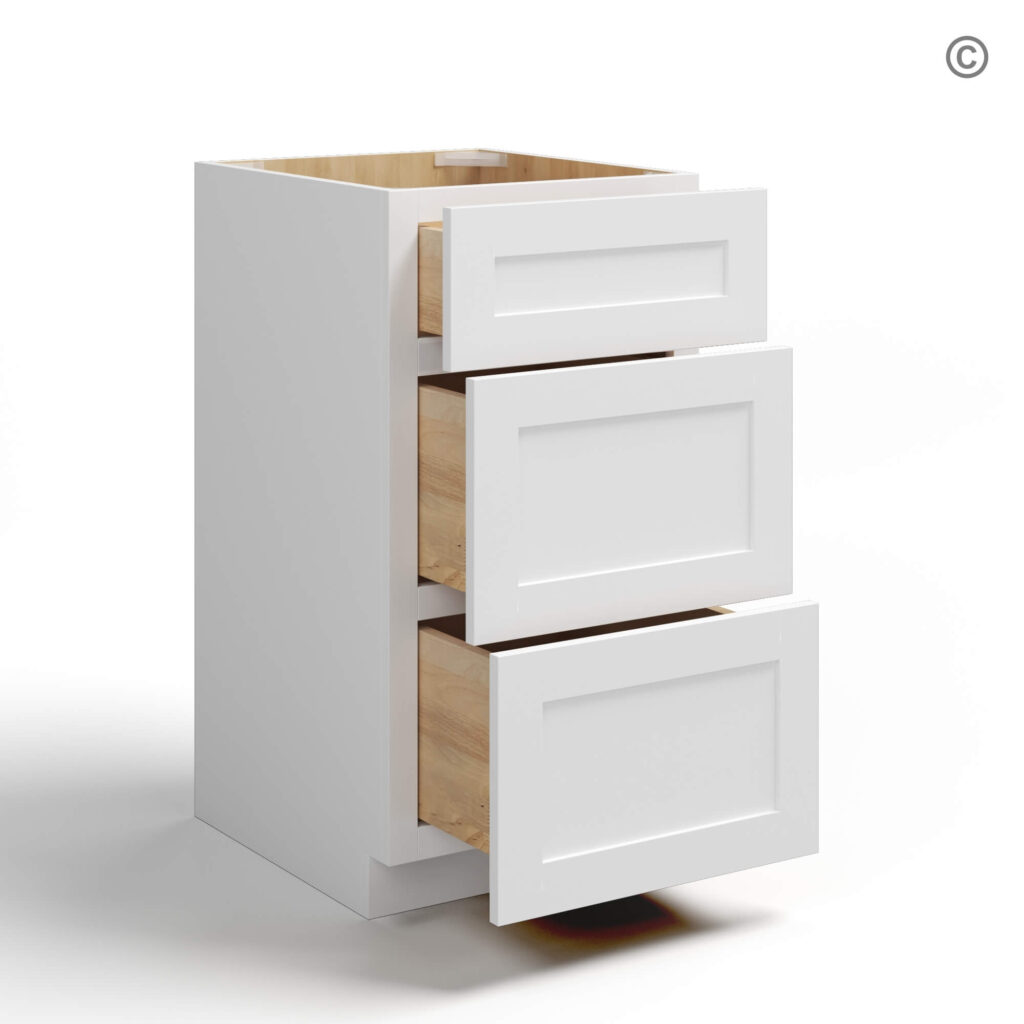 White Shaker Vanity Three Drawer Base Cabinet - BWC