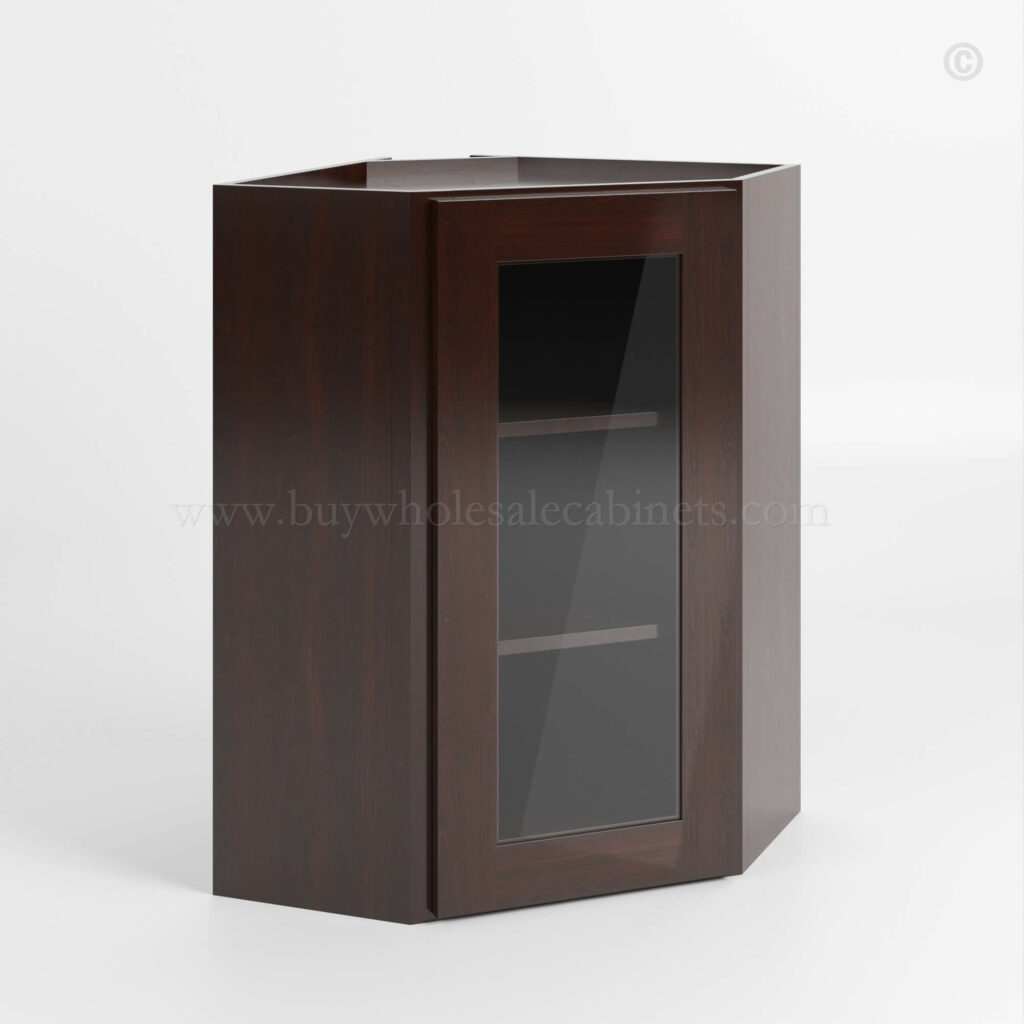 Shaker Espresso 24 Diagonal Corner Wall Cabinet with Glass Door - BWC