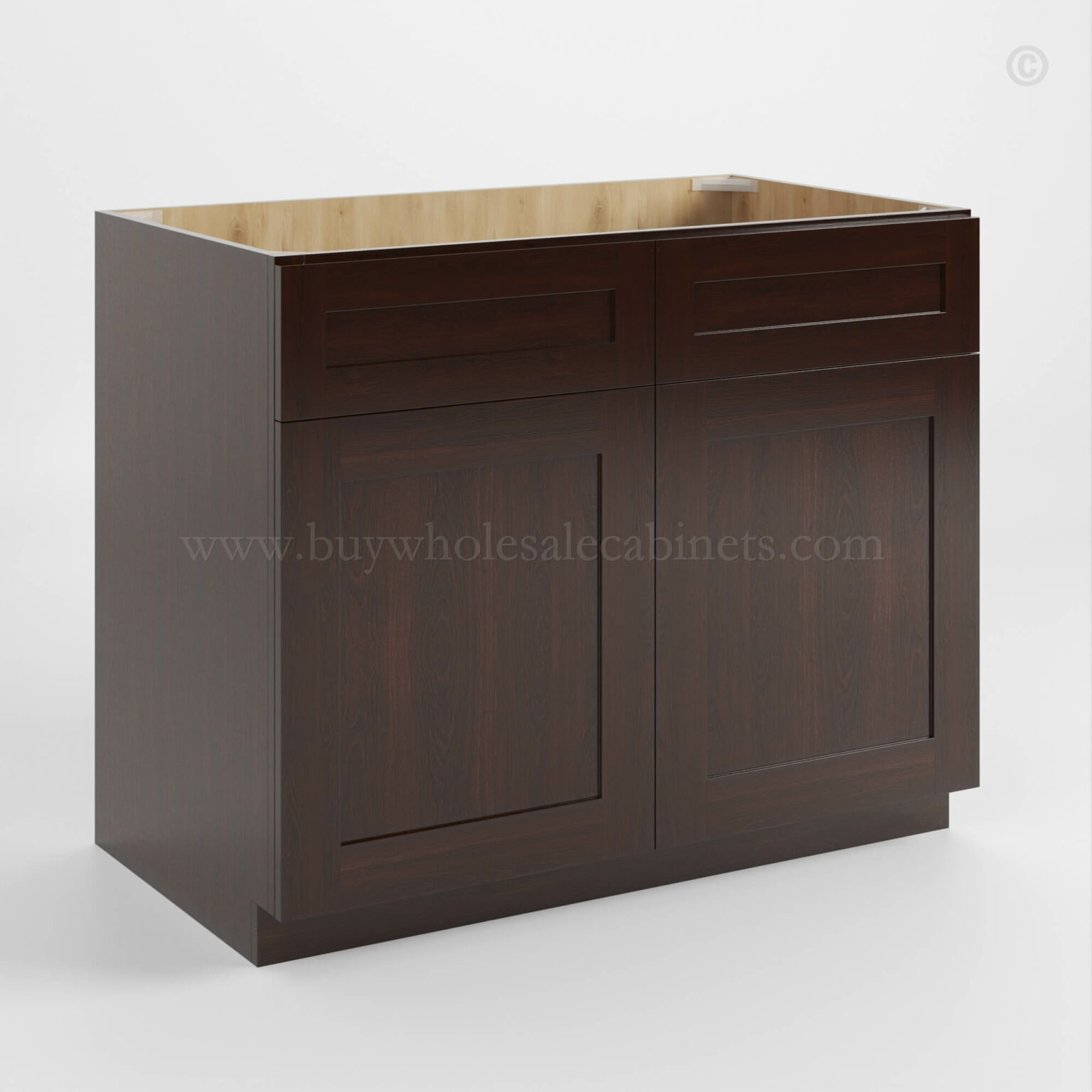 Shaker Espresso Base Cabinet with Double Doors and Drawers - BWC