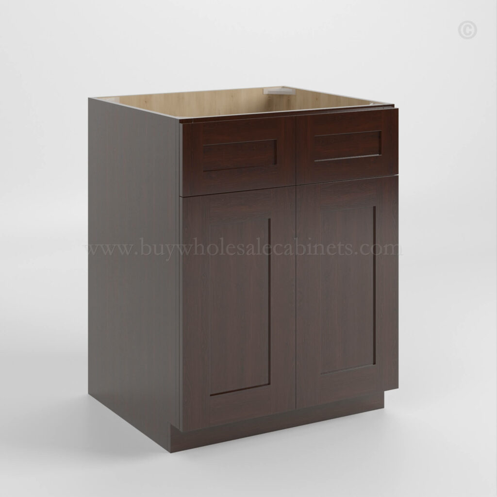 Shaker Espresso Sink Base With Double Doors and Drawers-BWC