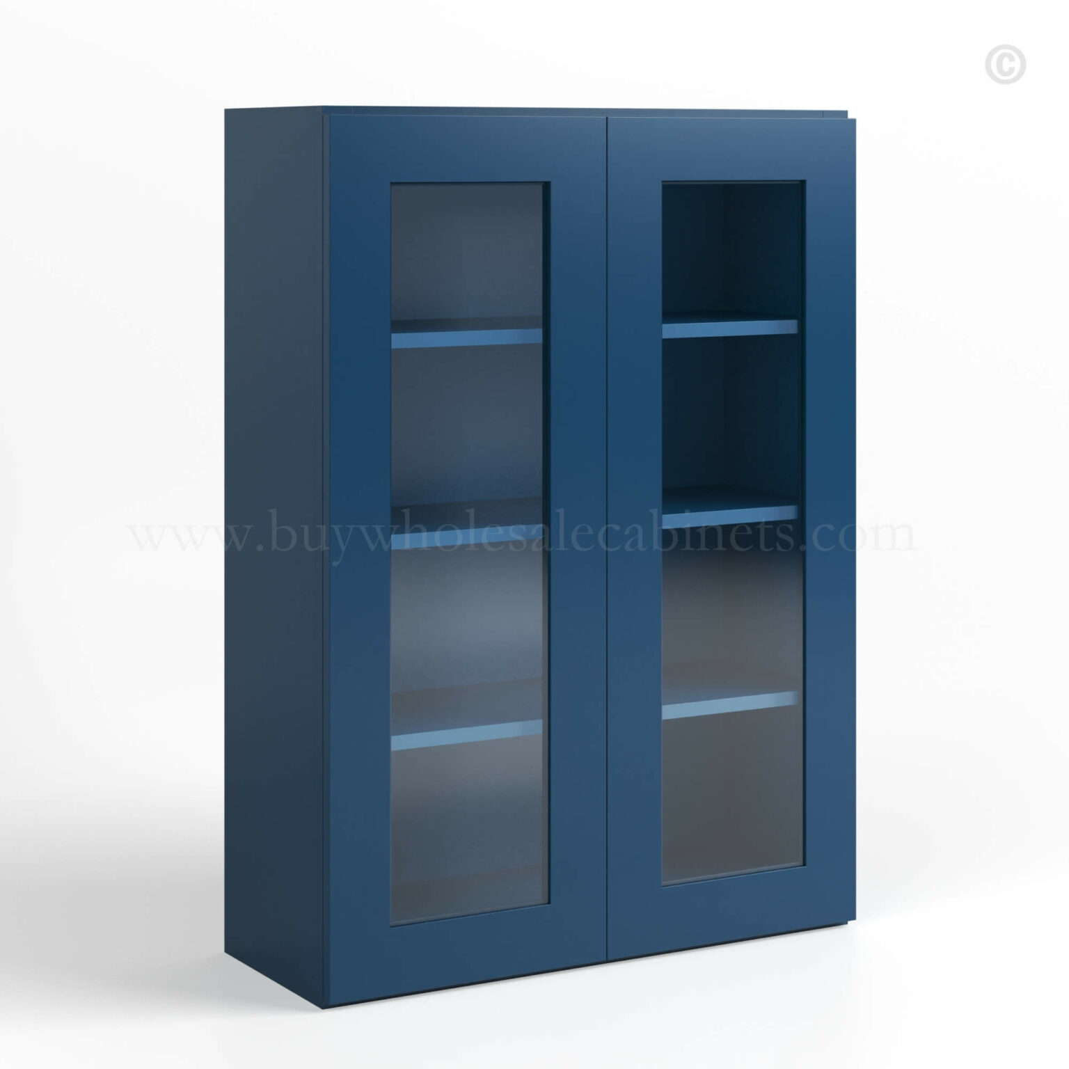 Navy Blue Shaker 42 H Double Door Wall Cabinet with Glass Doors - BWC