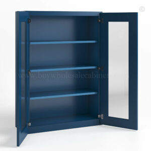 Navy Blue Shaker 42 H Double Door Wall Cabinet with Glass Doors - BWC