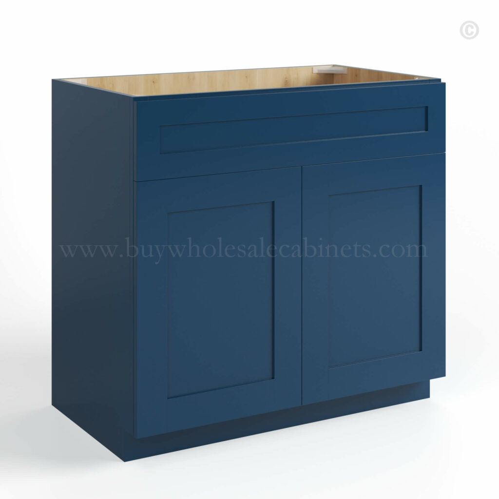 Navy Blue Shaker Double Vanity Sink Base Cabinet - BWC