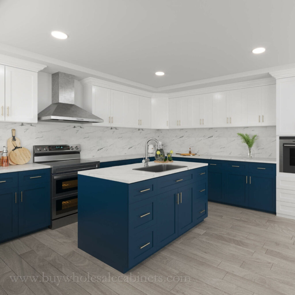Navy Blue Shaker Sink Base With Double Doors and Drawers