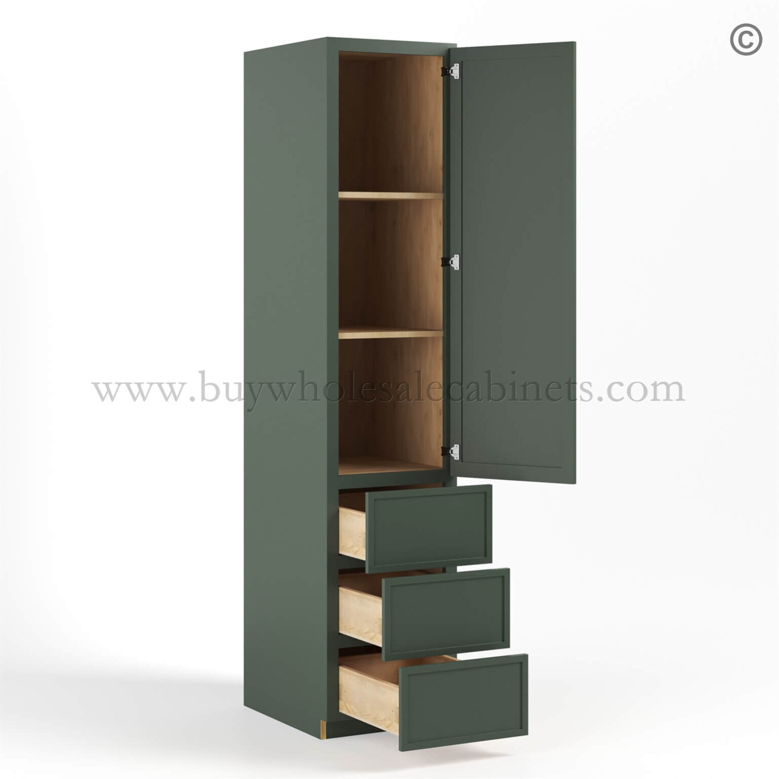 Slim Shaker Green Vanity Linen Cabinet - BWC