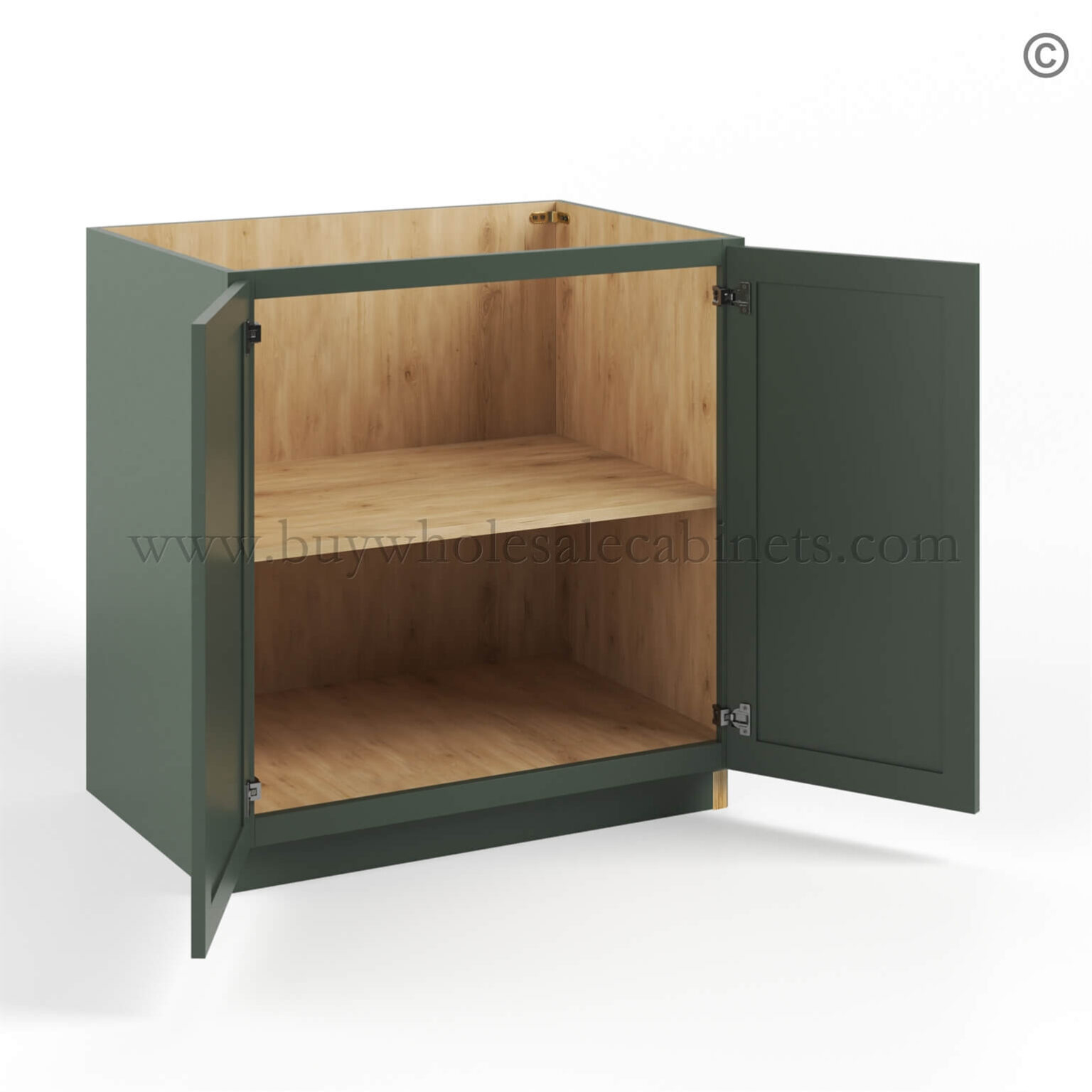 Slim Shaker Green Full Height Door Base Cabinets Double Door - BWC