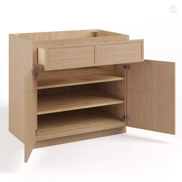 Slim Oak Shaker Base Cabinet Double Doors and Drawers - BWC
