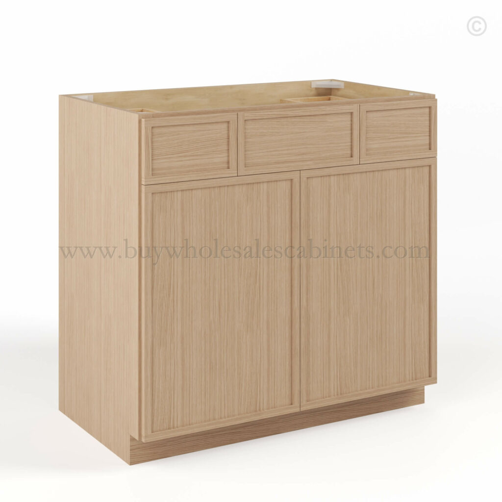Slim Oak Shaker Vanity Sink Drawer Base Cabinet - BWC