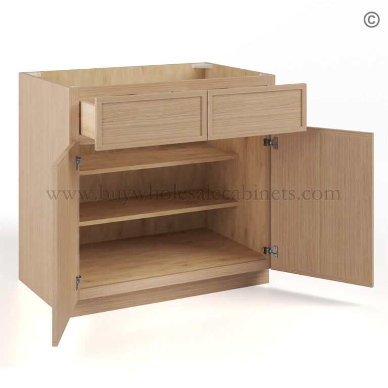 Slim Oak Shaker Base Cabinet Double Doors and Drawers - BWC