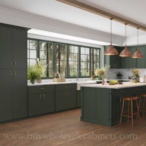 Slim Shaker Green Tall Pantry Cabinet 4 Doors - BWC