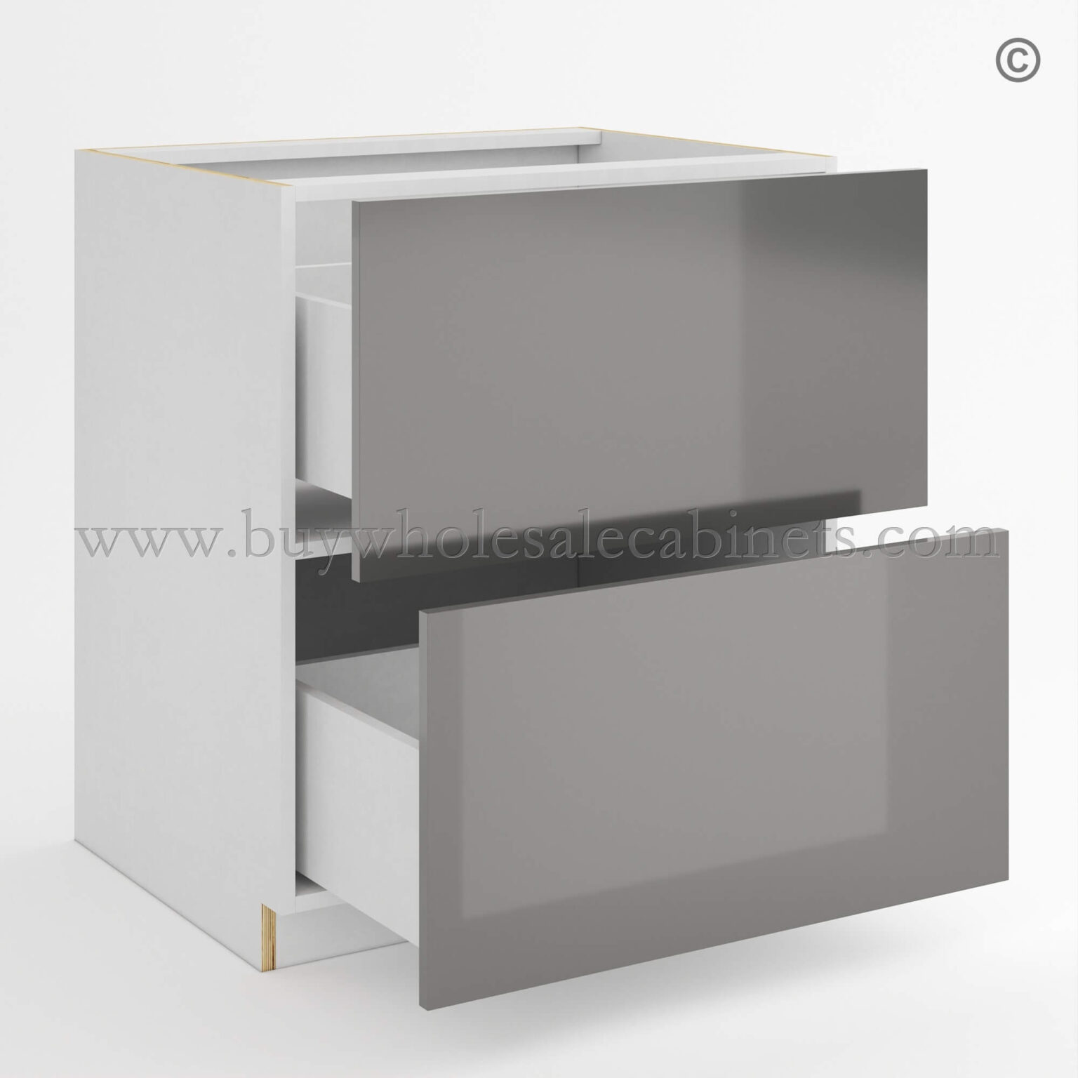 Frameless Gloss Gray Two Drawer Base Cabinet - BWC