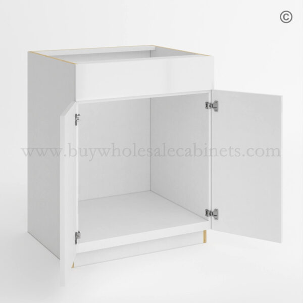 Frameless Gloss White Sink Base with Double Doors and single Drawer