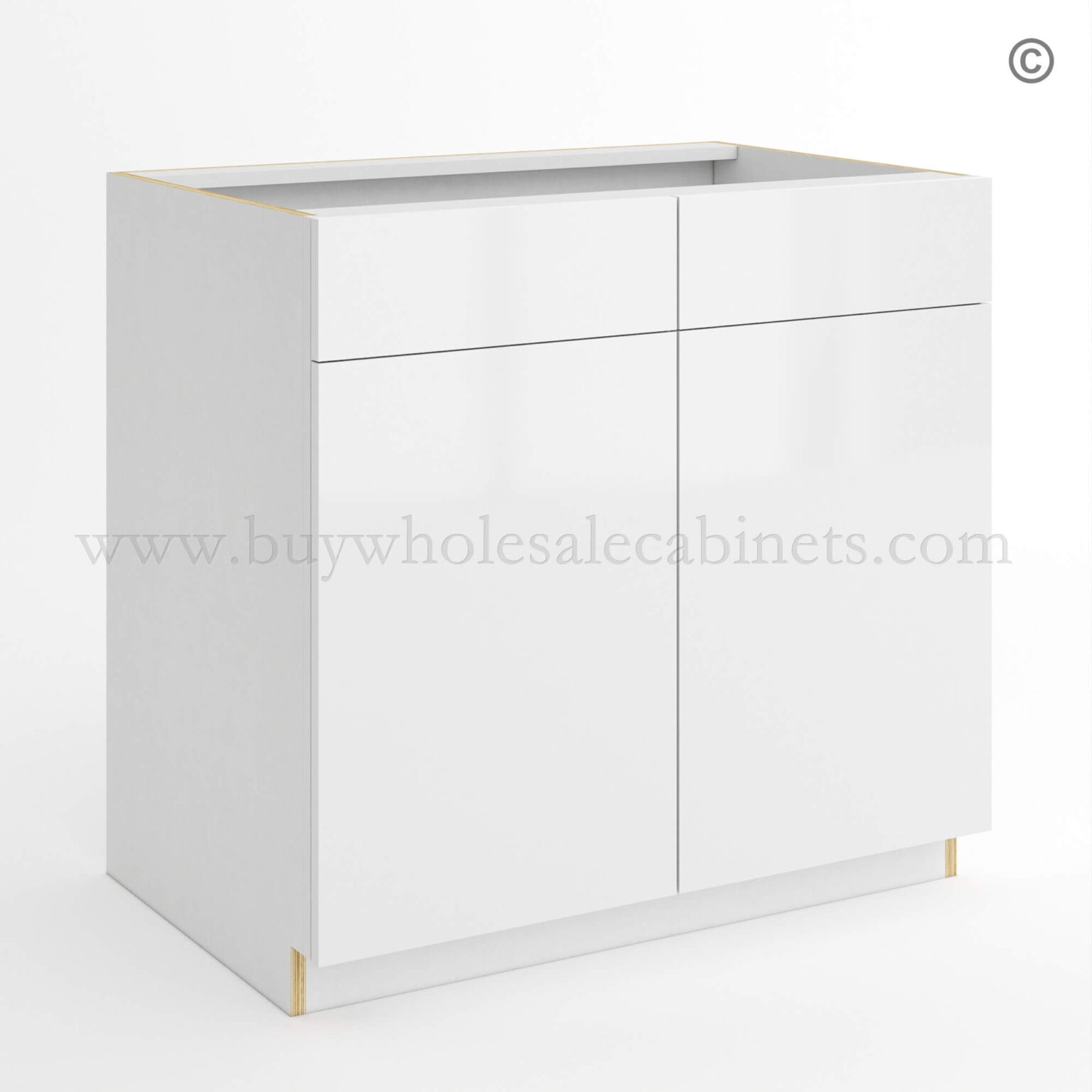 Frameless Gloss White Sink Base with Double Doors