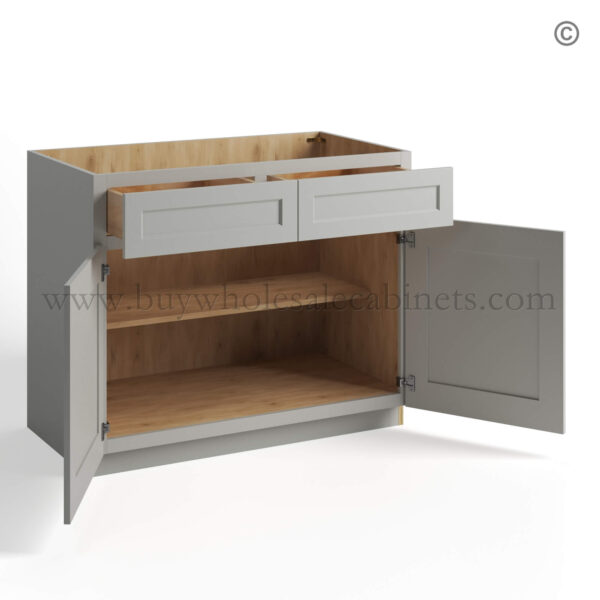 Dorian Gray Shaker Base Cabinet Double Doors and Double Drawer - BWC
