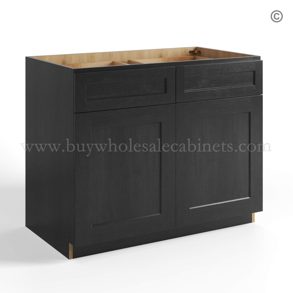 Charcoal Black Shaker Base Cabinet Double Doors & Double Drawer - BWC