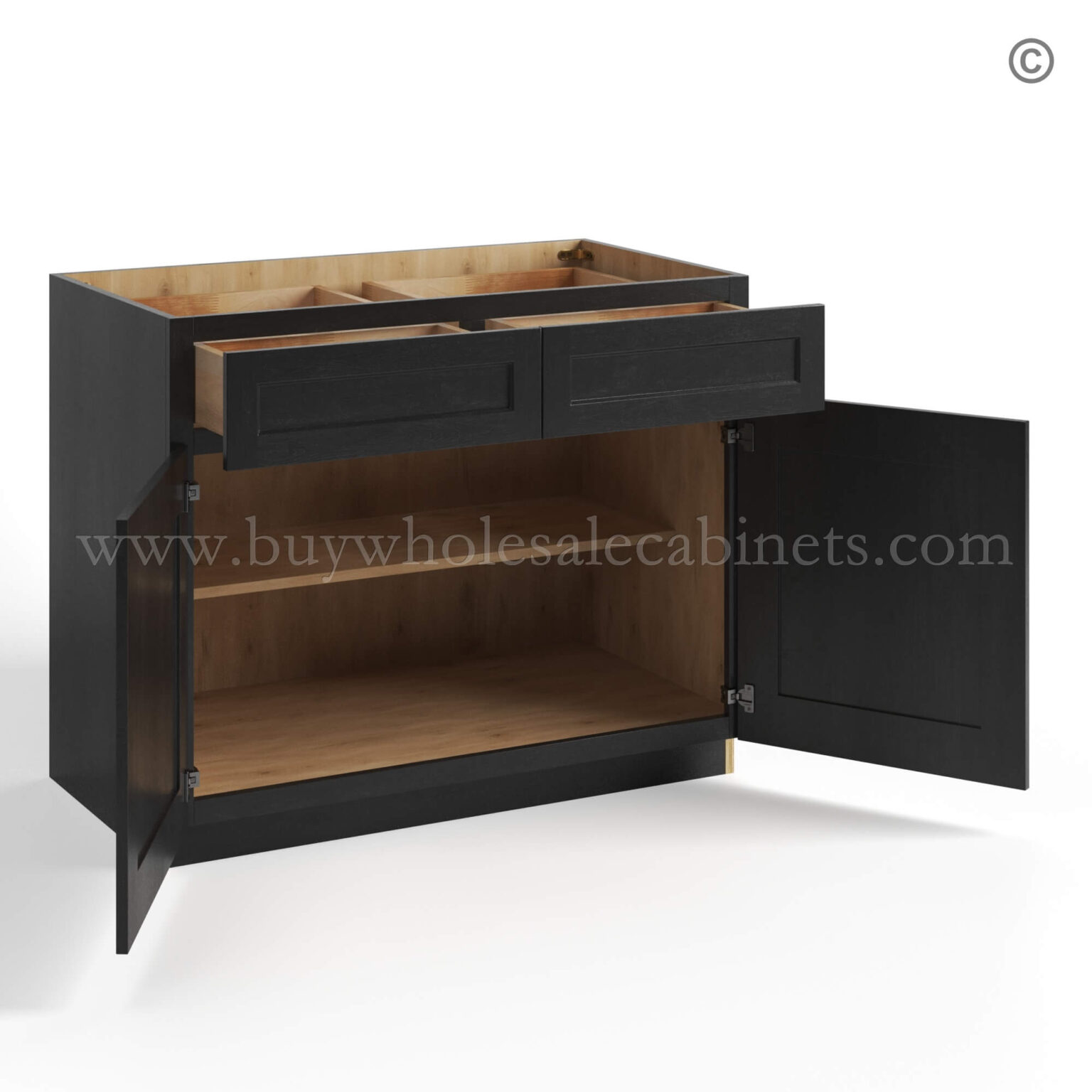 Charcoal Black Shaker Base Cabinet Double Doors & Double Drawer - BWC