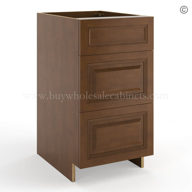Frameless Classic Chestnut Base Drawer Cabinet - Soft-Close
