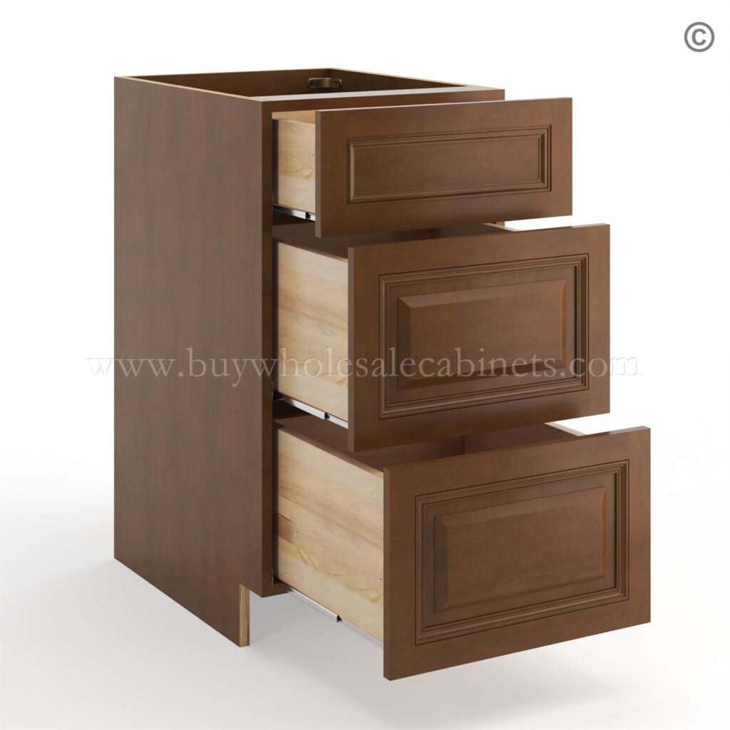 Frameless Classic Chestnut Base Drawer Cabinet - Soft-Close