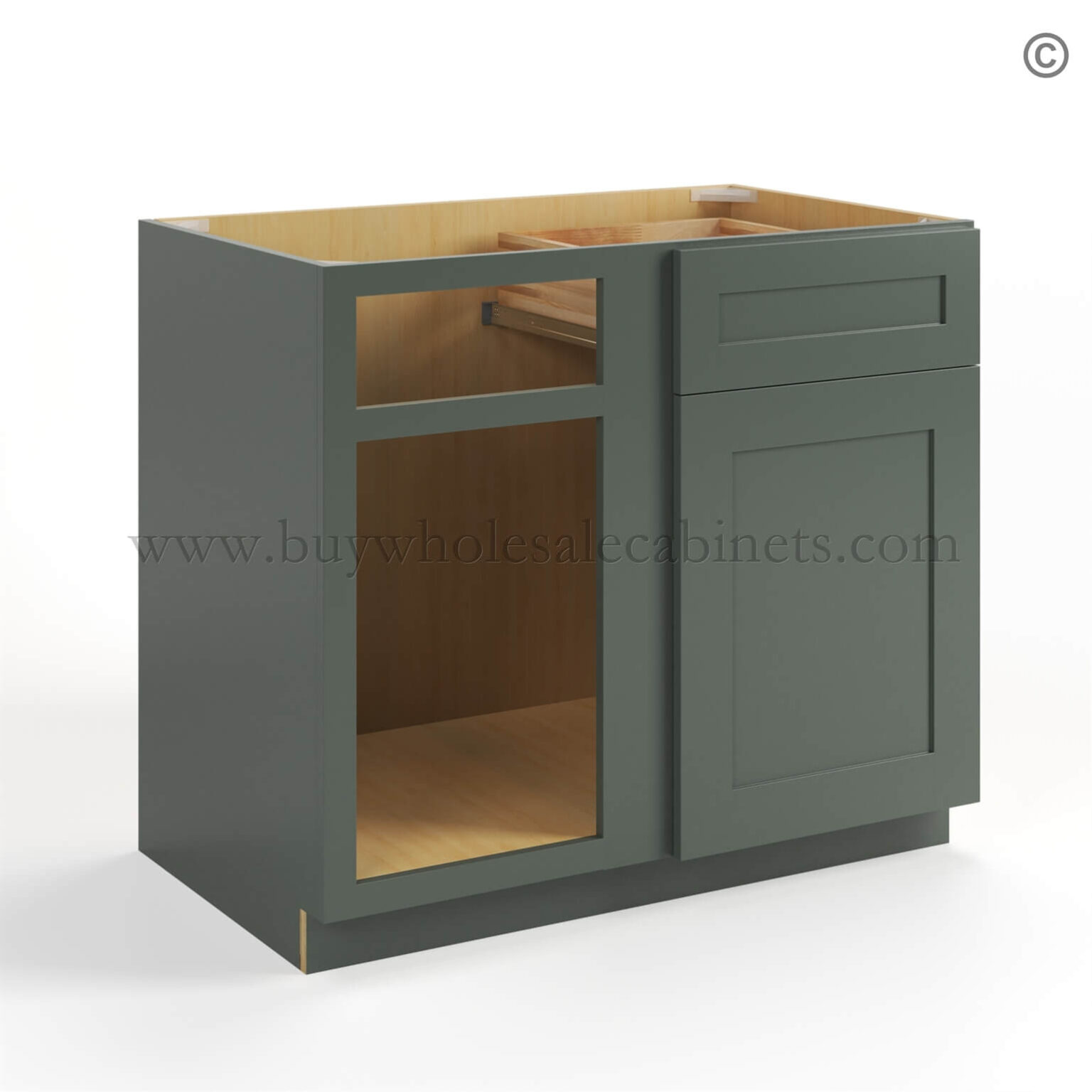 Green Shaker Blind Corner Base Cabinet - BWC